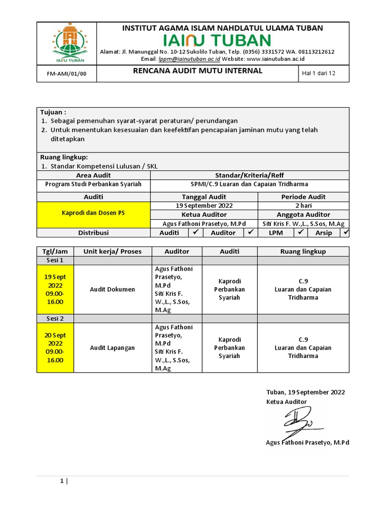 FM-01 Rencana Audit | PDF