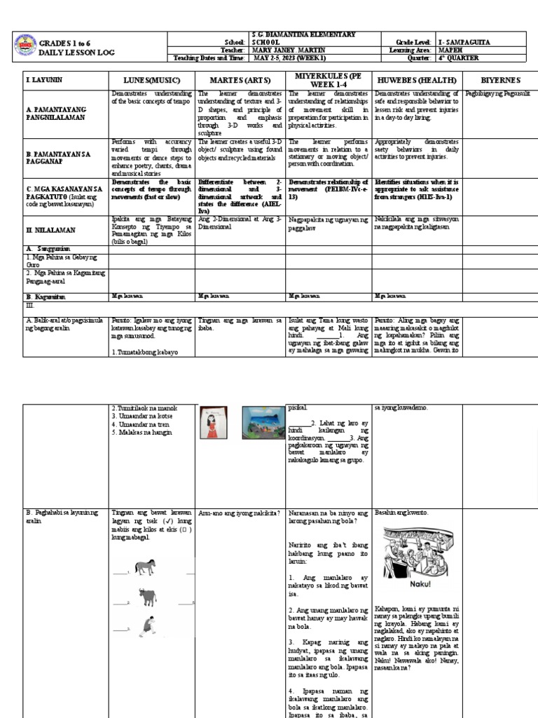 DLL Q4 G1 MAPEH W1 | PDF