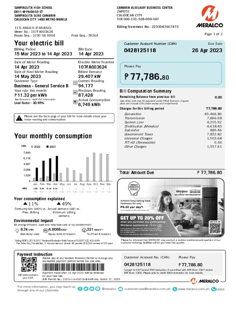 Meralco-Bill-330370940102-04142023 | PDF | Banks | Debit Card