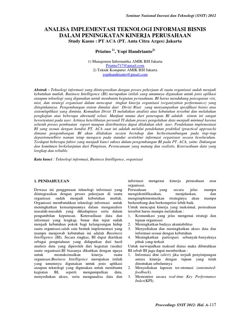 A18 2012 SNIT Full - Paper Priatno Teknologi - Informasi - Bisnis | PDF | Bisnis | Komputer