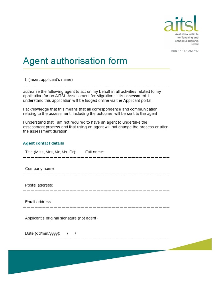 Aitsl Agent Authorisation Form | PDF