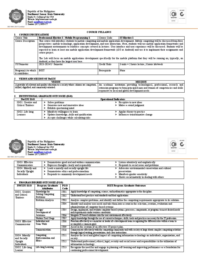 IT Elec 1-Professional Elective (Mobile Programming 1) - V2 | PDF ...