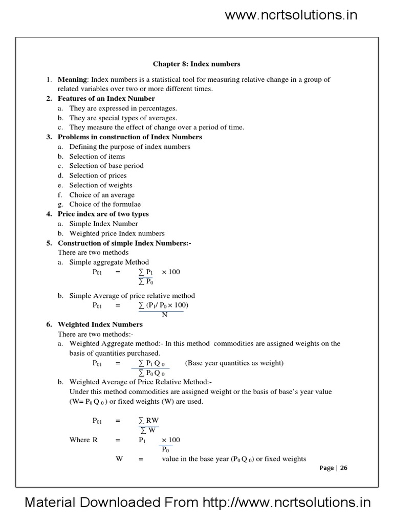 Class 11 Economics: Index Numbers | PDF | Cost Of Living | Consumer ...