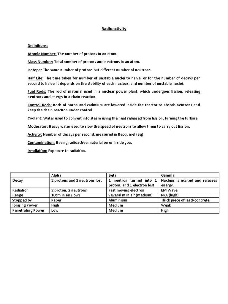 Radioactivity Revision Notes | PDF | Radioactive Decay | Neutron