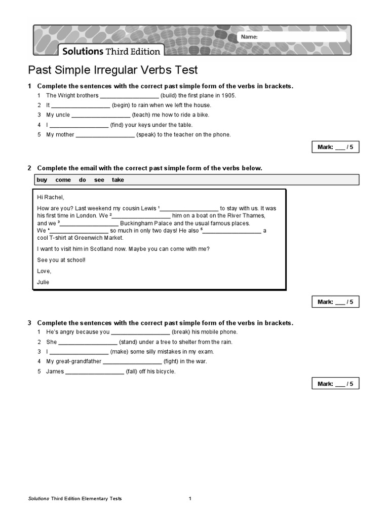 Past Simple Irregular Test Retake | PDF