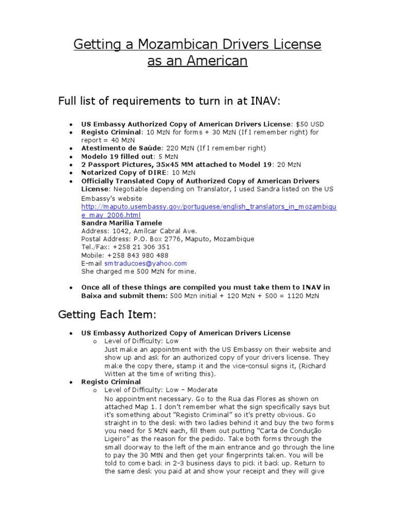 Getting A Mozambican Drivers License | PDF