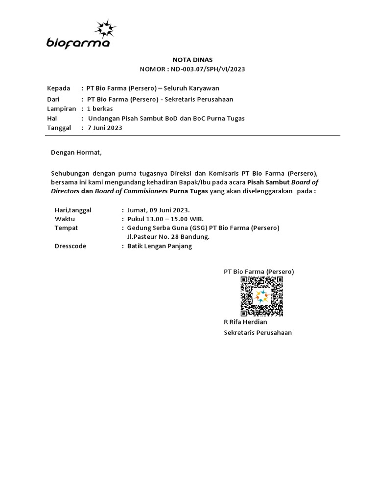 All Karyawan - Undangan Pisah Sambut BoD BoC Purna Tugas | PDF