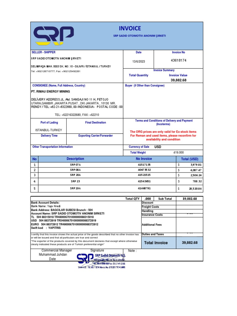 Summary Invoice SRP 07 A 08 A 20 A 23 19 A | PDF | Business | Trade