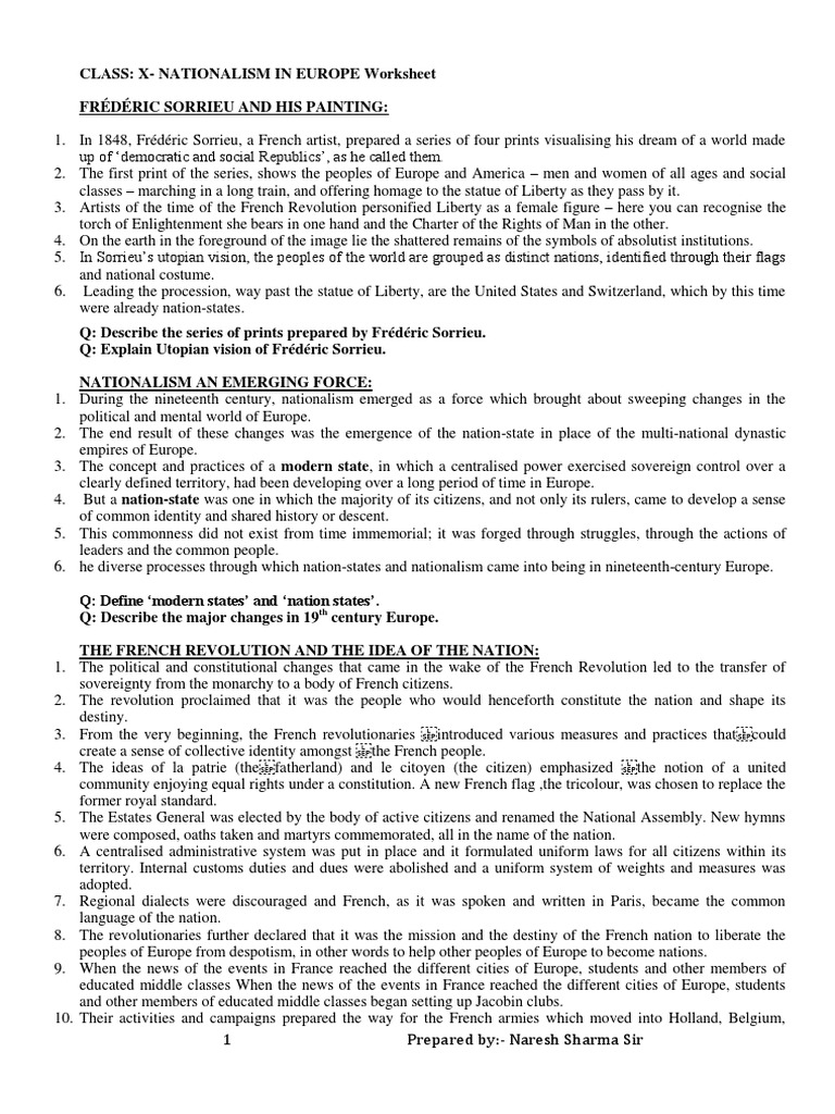 Rise of Nationalism in Europe Worksheet - 144369701 | PDF | German ...
