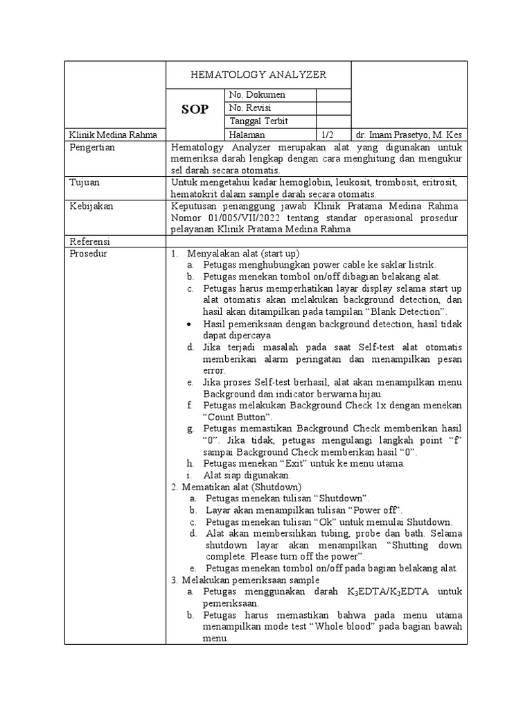 SOP Alat Medis Klinik Medina Rahma | PDF