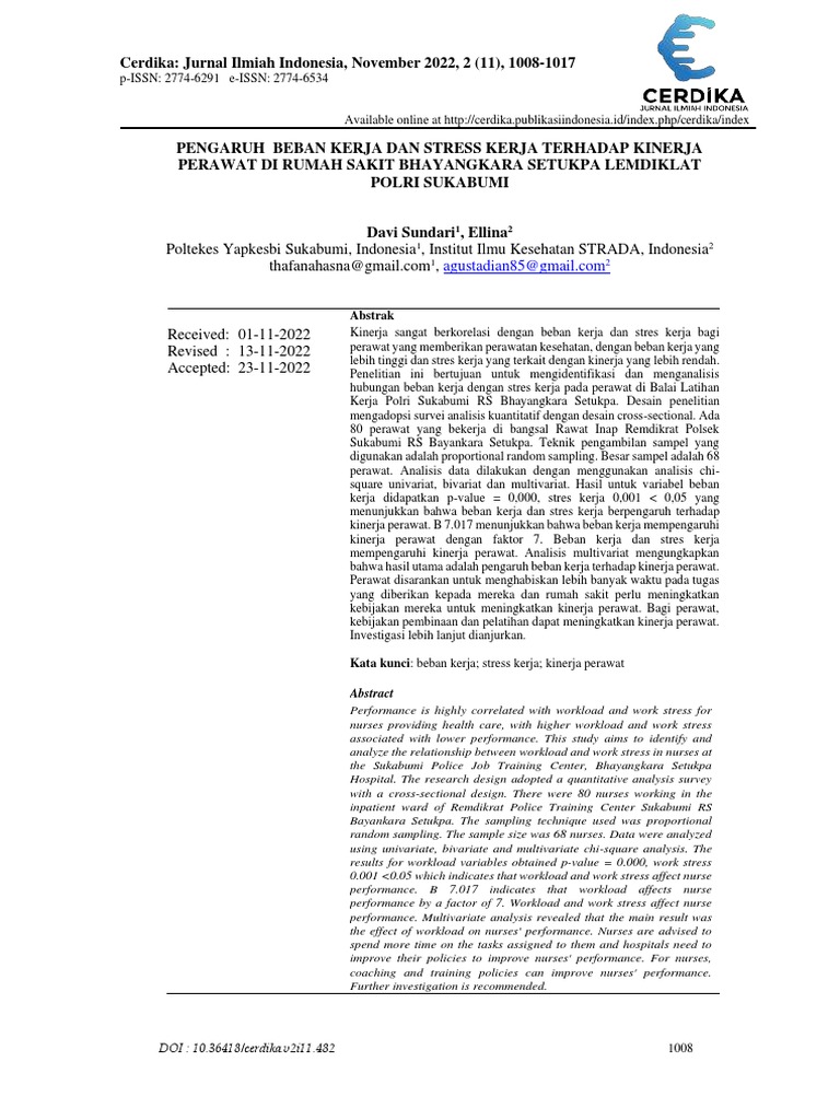 Pengaruh Beban Kerja Dan Stress Kerja Terhadap Kin | PDF