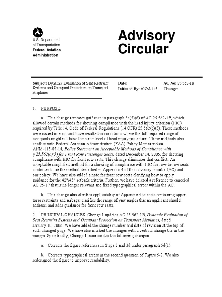 AC - 25 - 562-1B - with - chg - 1 - 副本 | PDF | Federal Aviation ...