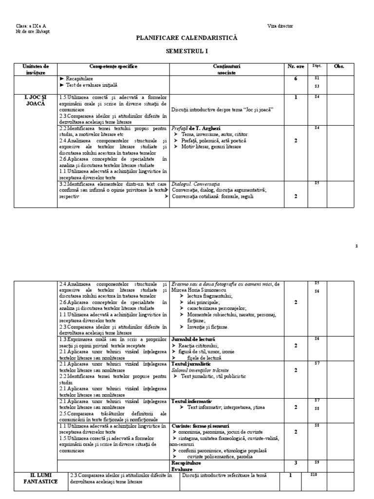 Planificare Limba Romana | PDF