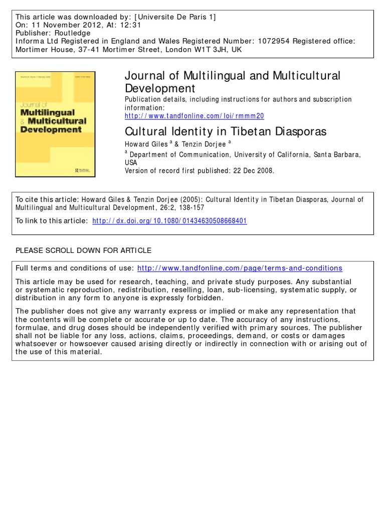 Journal of Multilingual and Multicultural Development | PDF | Tibetan ...