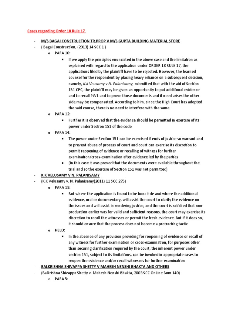 Order 18 Rule 17 | Download Free PDF | Witness | Separation Of Powers