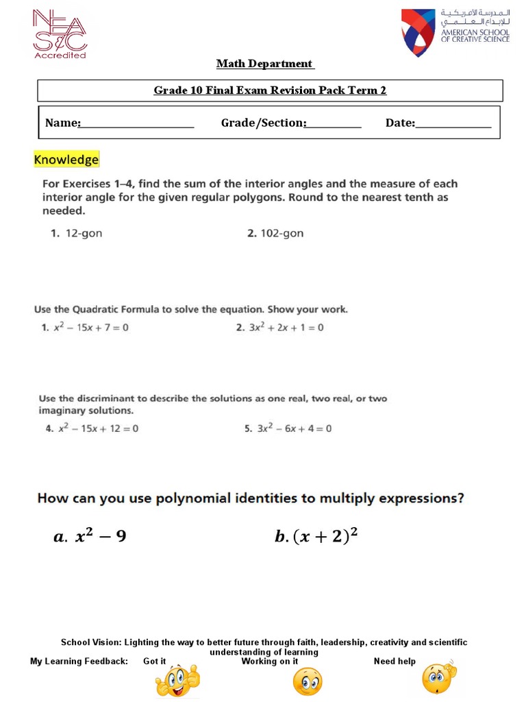 Grade 10 Final Exam Revision Pack Term 2 (1) | PDF | Creativity