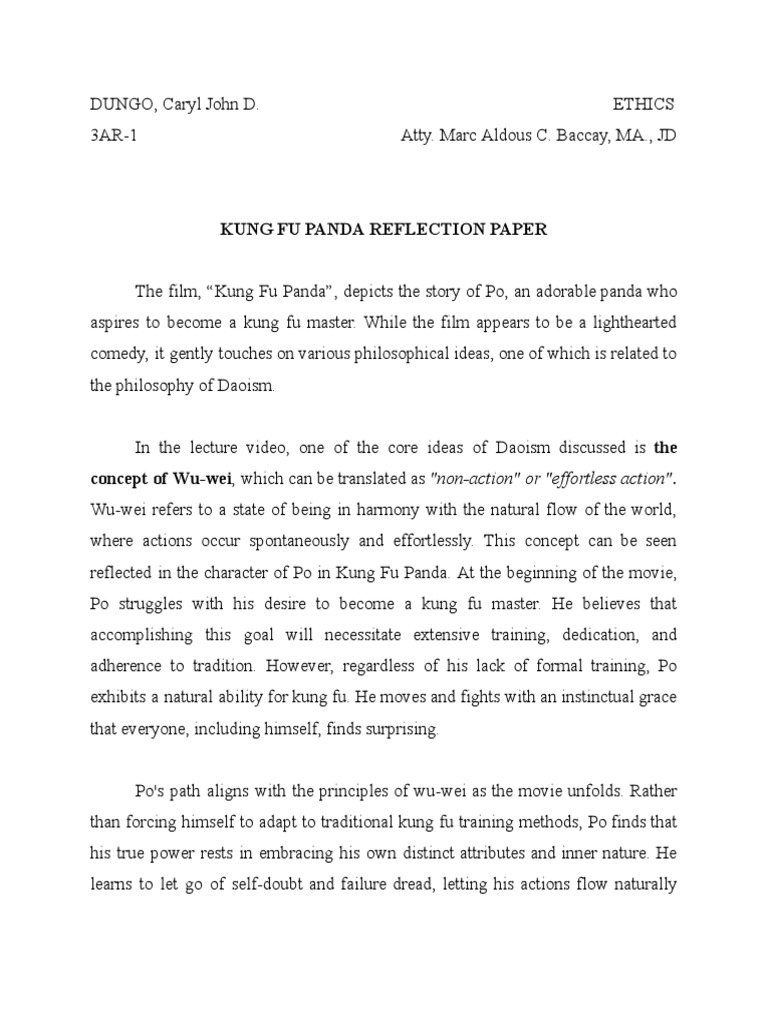 Kung Fu Panda Reflection Paper | Download Free PDF | Chinese Martial ...