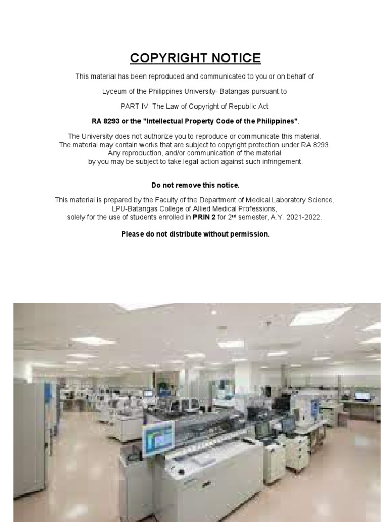 2.1 Fundamentals of Clinical Laboratory | PDF | Pathology | Medical ...