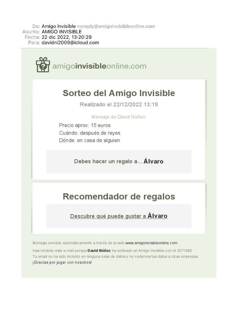 Sorteo Amigo Invisible: Regala a Álvaro | PDF