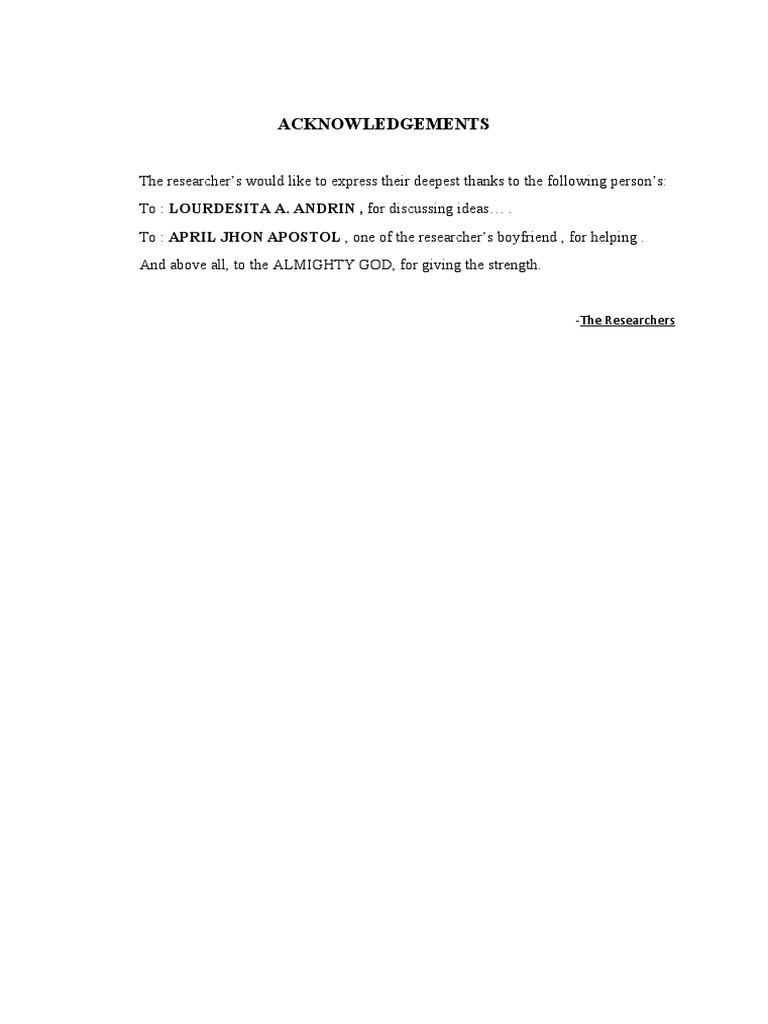 Acknowledgements: - The Researchers | PDF