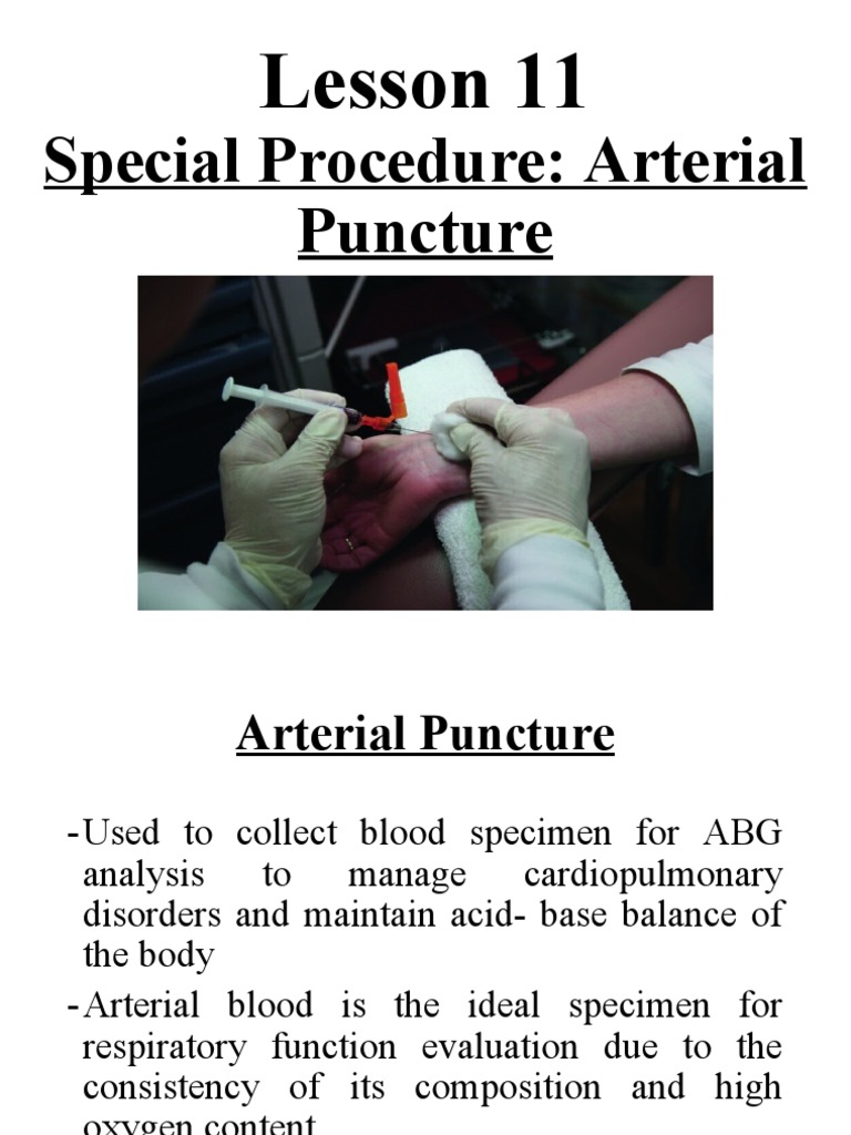 Lesson 11 Arterial Puncture | PDF | Clinical Medicine | Medical Specialties
