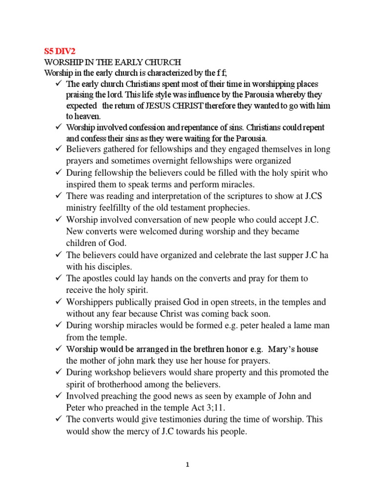 s5 Div2 (Worship in The Early Church) | PDF | Jesus | Gospel Of Mark