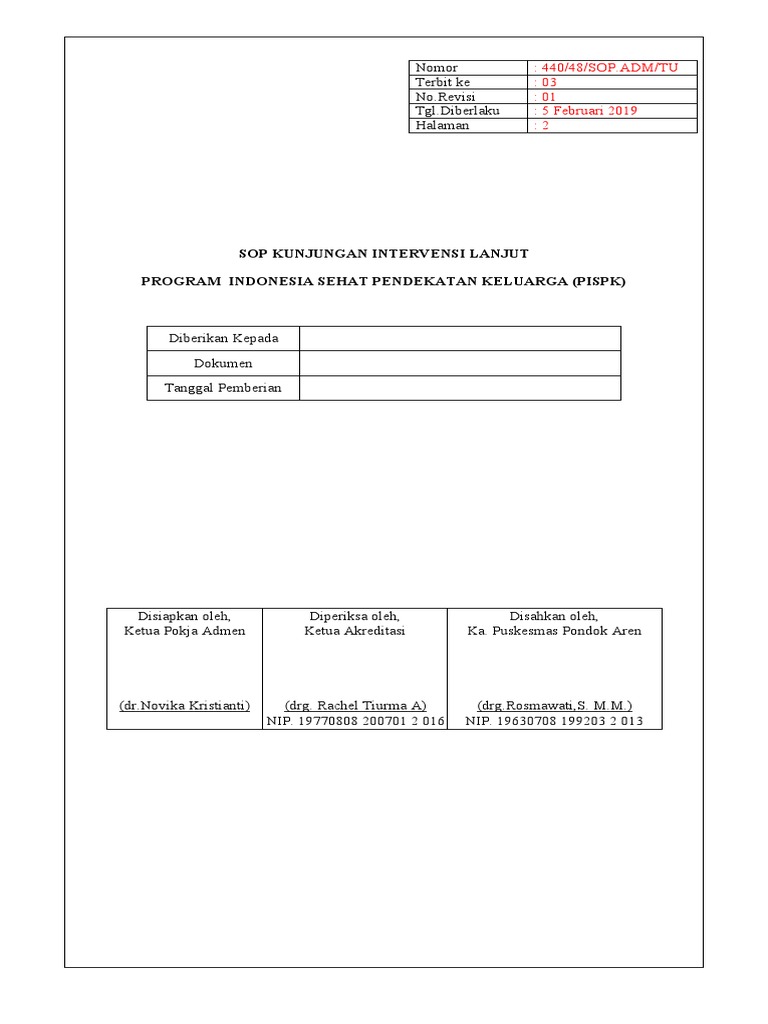 Sop Pis-Pk 2022 | PDF