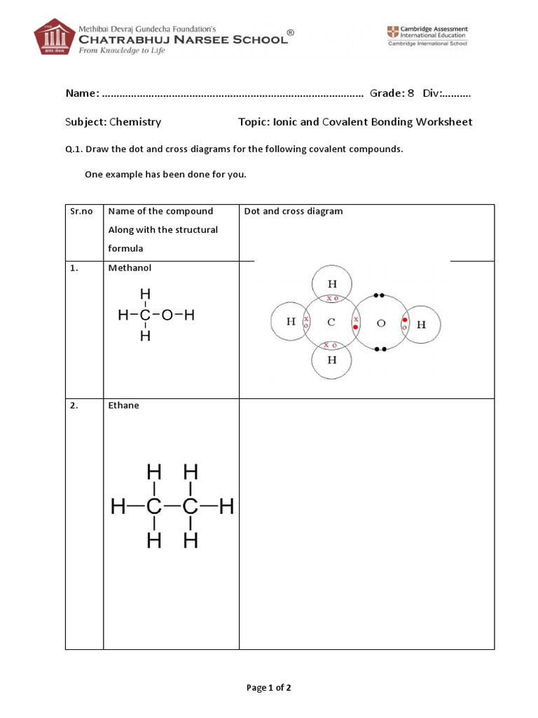 Gr8 Chemistry Ionic Covalent Bonding Worksheet Pdf