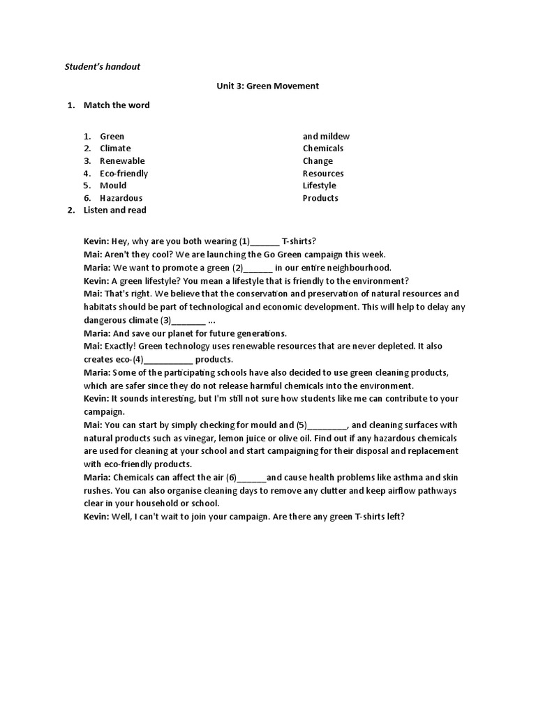 Unit 3. Lesson 1. Student Handout GR12 | PDF | Water | Waste