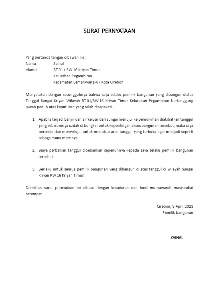 Surat Pernyataan Banjir | PDF