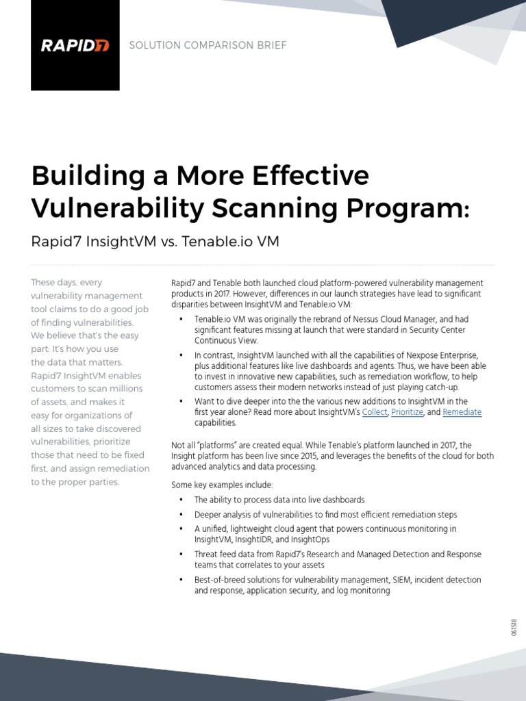 Solution Comparison Brief - Rapid7 InsightVM vs. Tenable - Io VM | PDF | Vulnerability ...