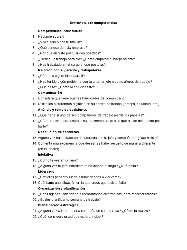 Entrevista Por Competencias | PDF
