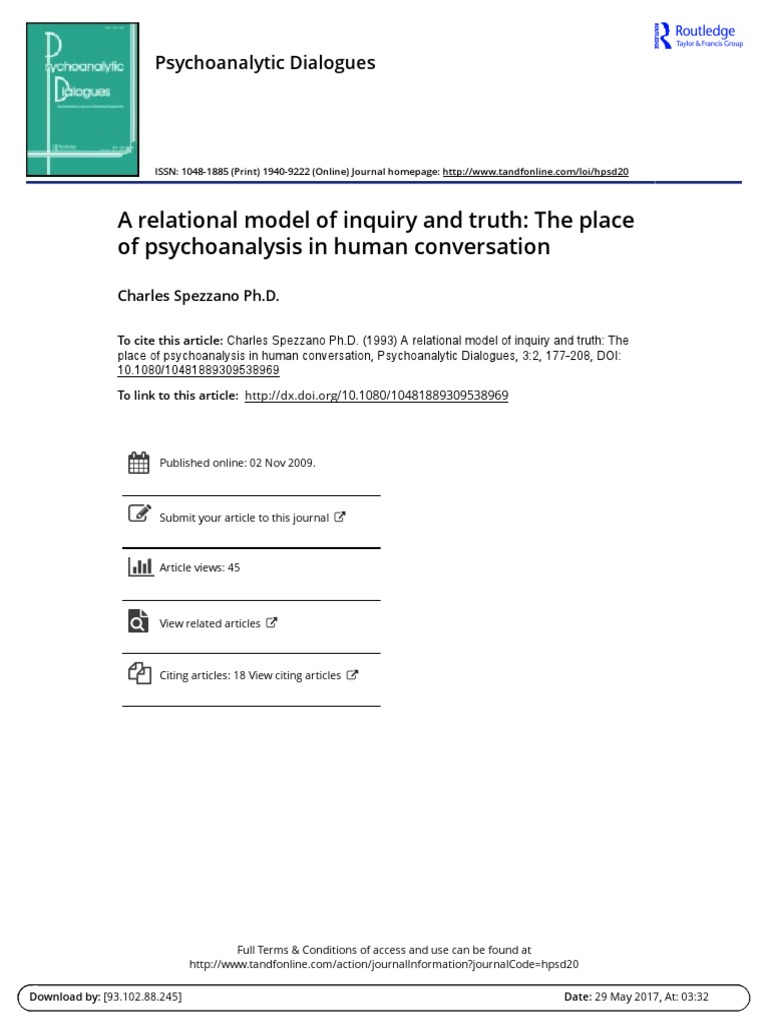 A Relational Model of Inquiry and Truth The Place of Psychoanalysis in ...