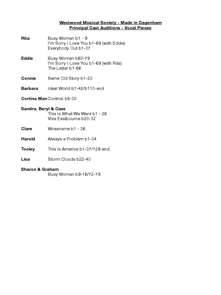 Vocal Audition Pieces | PDF