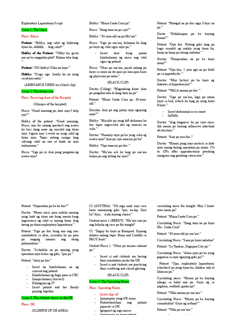 Exploratory Laparotomy Script | PDF