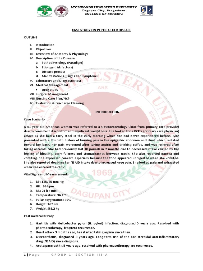 Peptic Ulcer Disease Case Study Analysis | PDF | Stomach | Gastroenterology