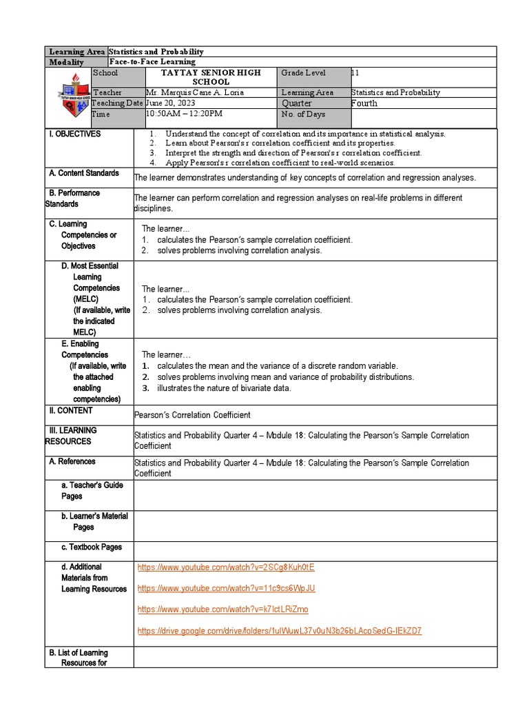Loria Detailed Lesson Plan | PDF | Scientific Method | Statistics