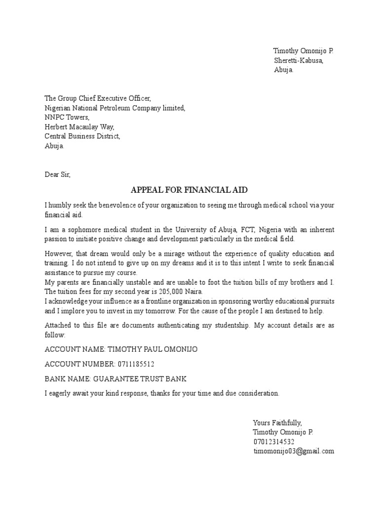 Educational Financial Aid Appeal Letter | PDF
