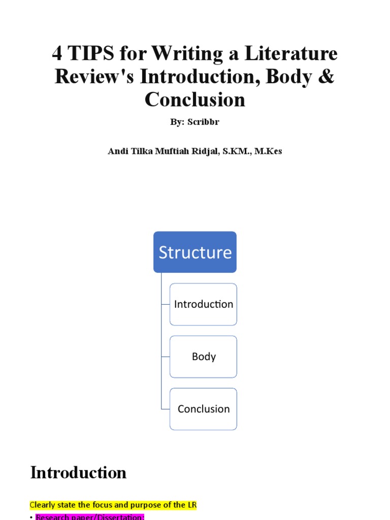 4 TIPS For Writing A Literature Review's Introduction, Body & Conclusion | PDF | Psychology ...