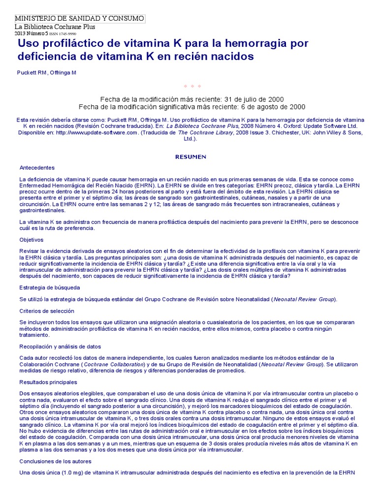 2013 Uso Profiláctico de Vitamina K para La Hemorragia Por Deficiencia ...