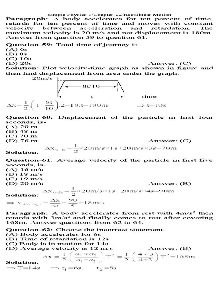 02-Rectilinear MotionQ59-Q75 | PDF | Acceleration | Velocity