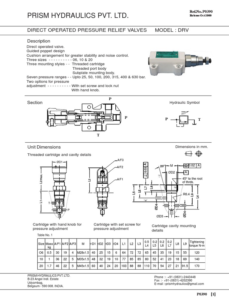 01 Direct Optd - Pressure Relief Valves DRV 122115 | PDF | Mechanical ...