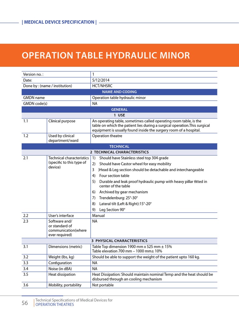 OT Table Minor | PDF | Calibration | Medical Device