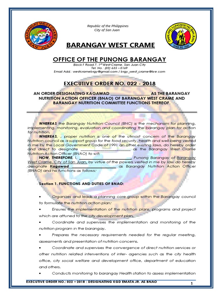 Eo - 022-2018 Designating KGD As Bnao | PDF