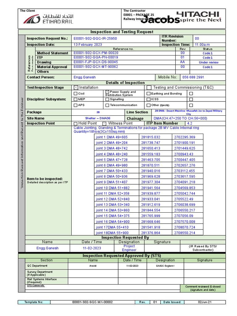T&C Inspection Request for Package 2B | PDF