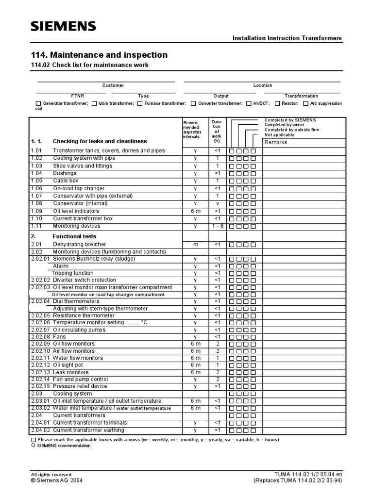 Transformer Maintenance Checklist Guide | PDF | Transformer ...
