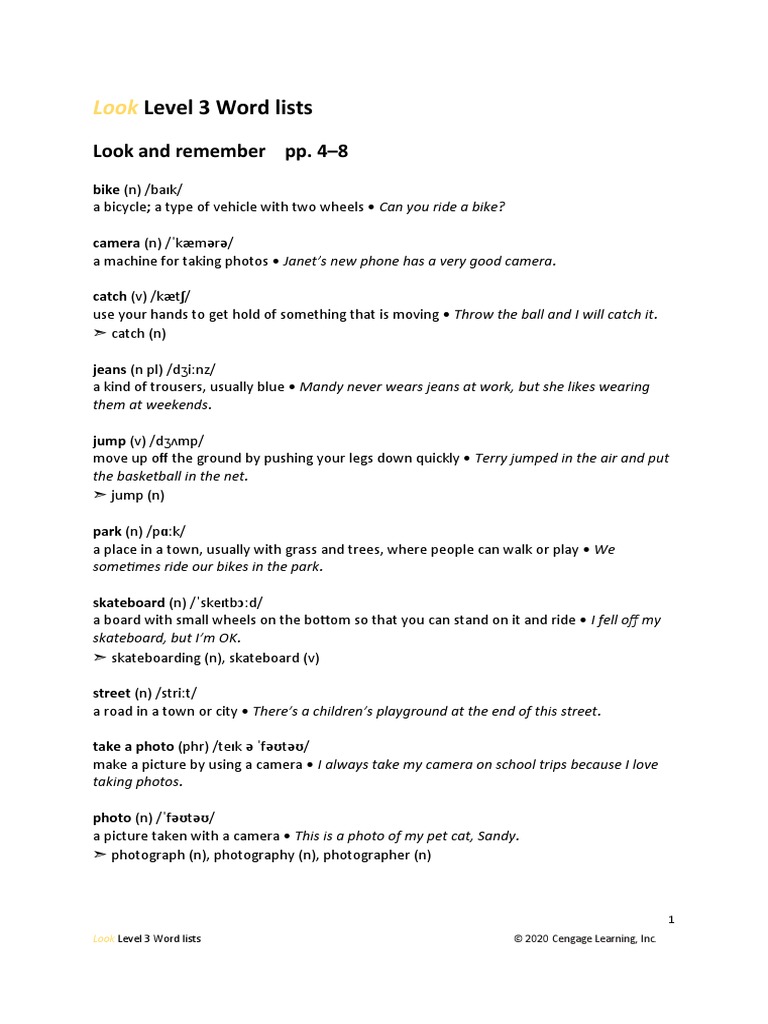Look Level 3 Word List | PDF