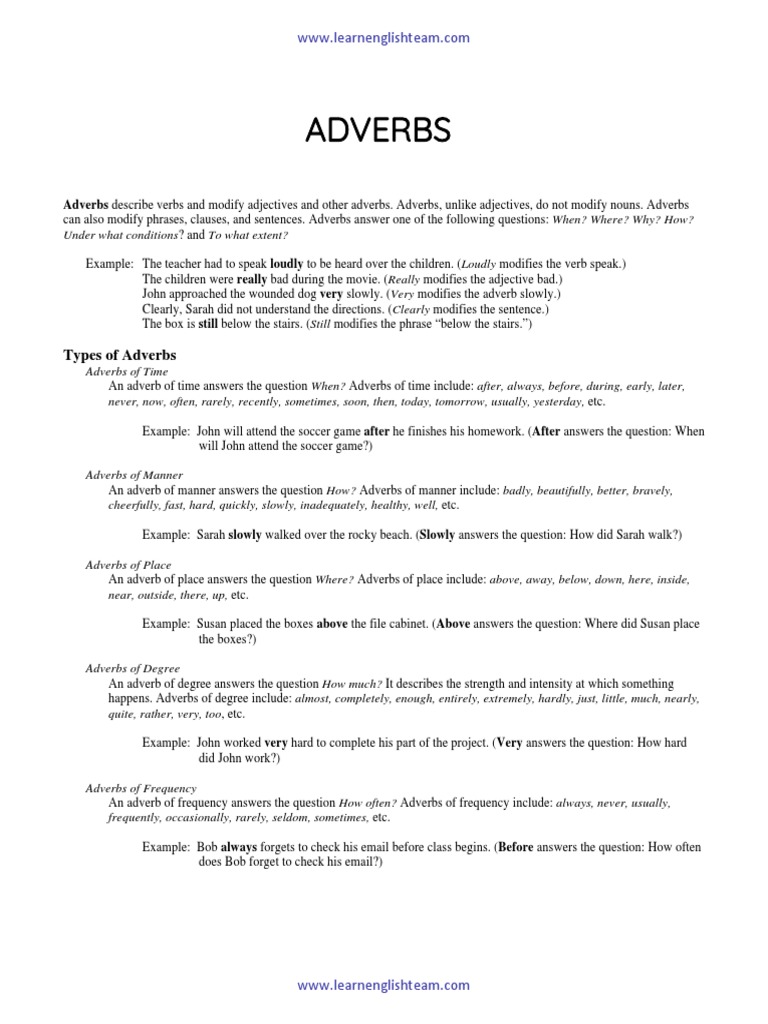 Adverbs Explanation PDF | PDF | Adverb | Cognitive Science