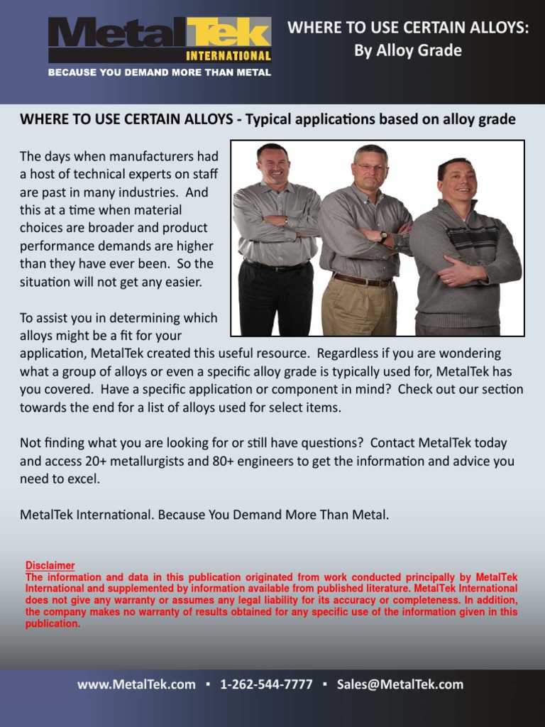MetalTek Where Used Guide | PDF | Stainless Steel | Alloy