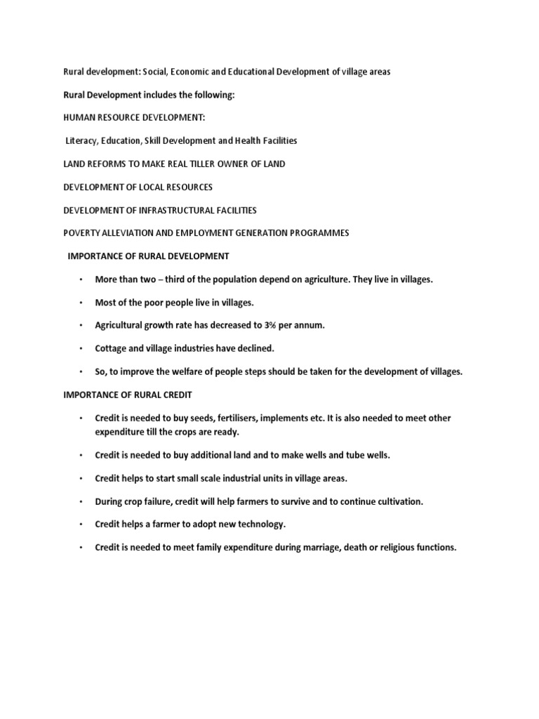 Rural Development | PDF | Agriculture | Credit